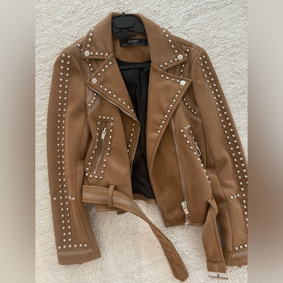 Zara | Jackets & Coats | Zara Brown Studded Suede Jacket | Poshmark